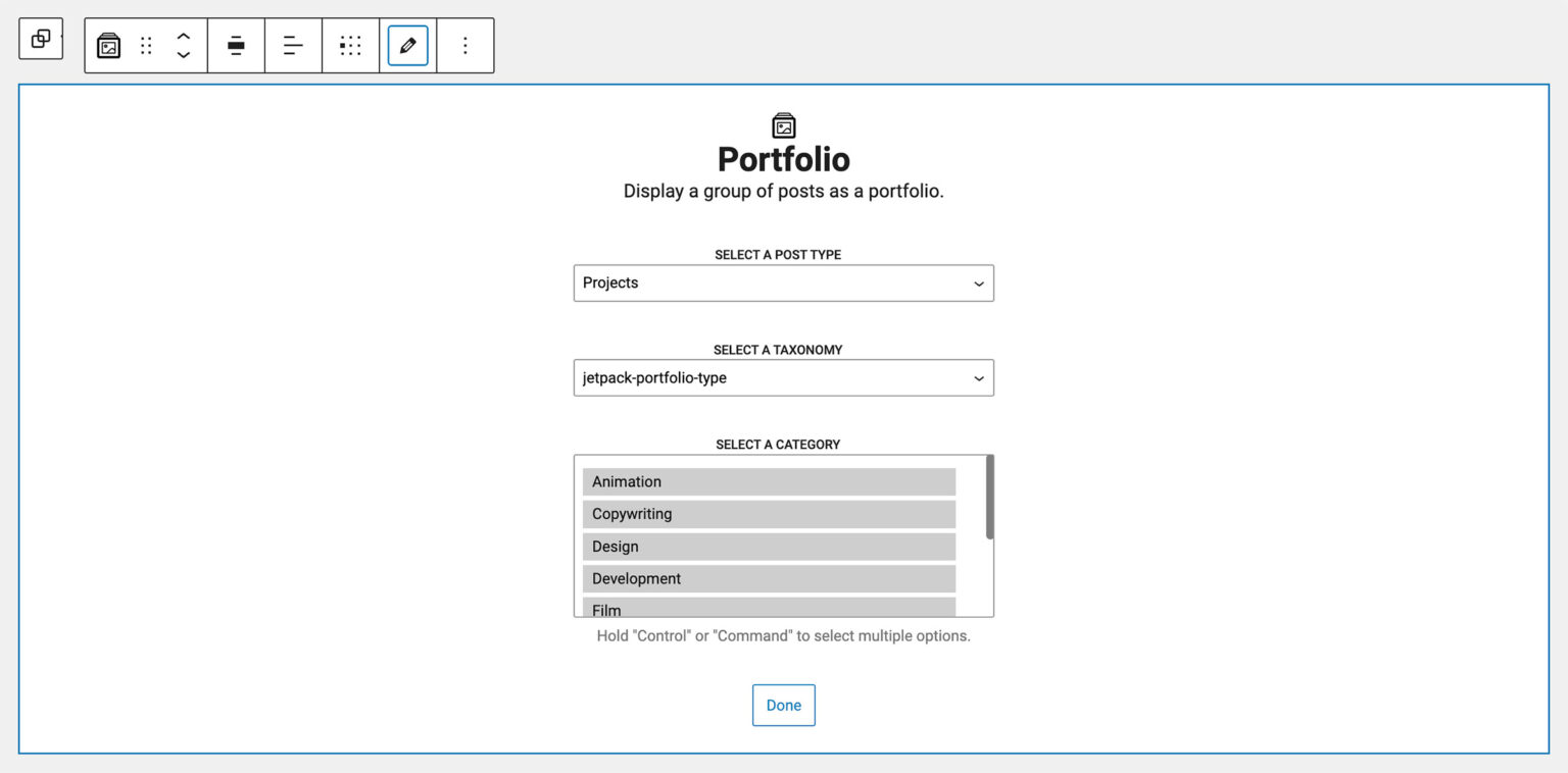 Portfolio Block Setup - PortfolioWP